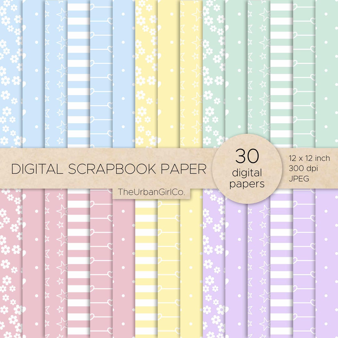 Pastel Digital Pattern Background Printable Baby Scrapbook Paper Pack ...