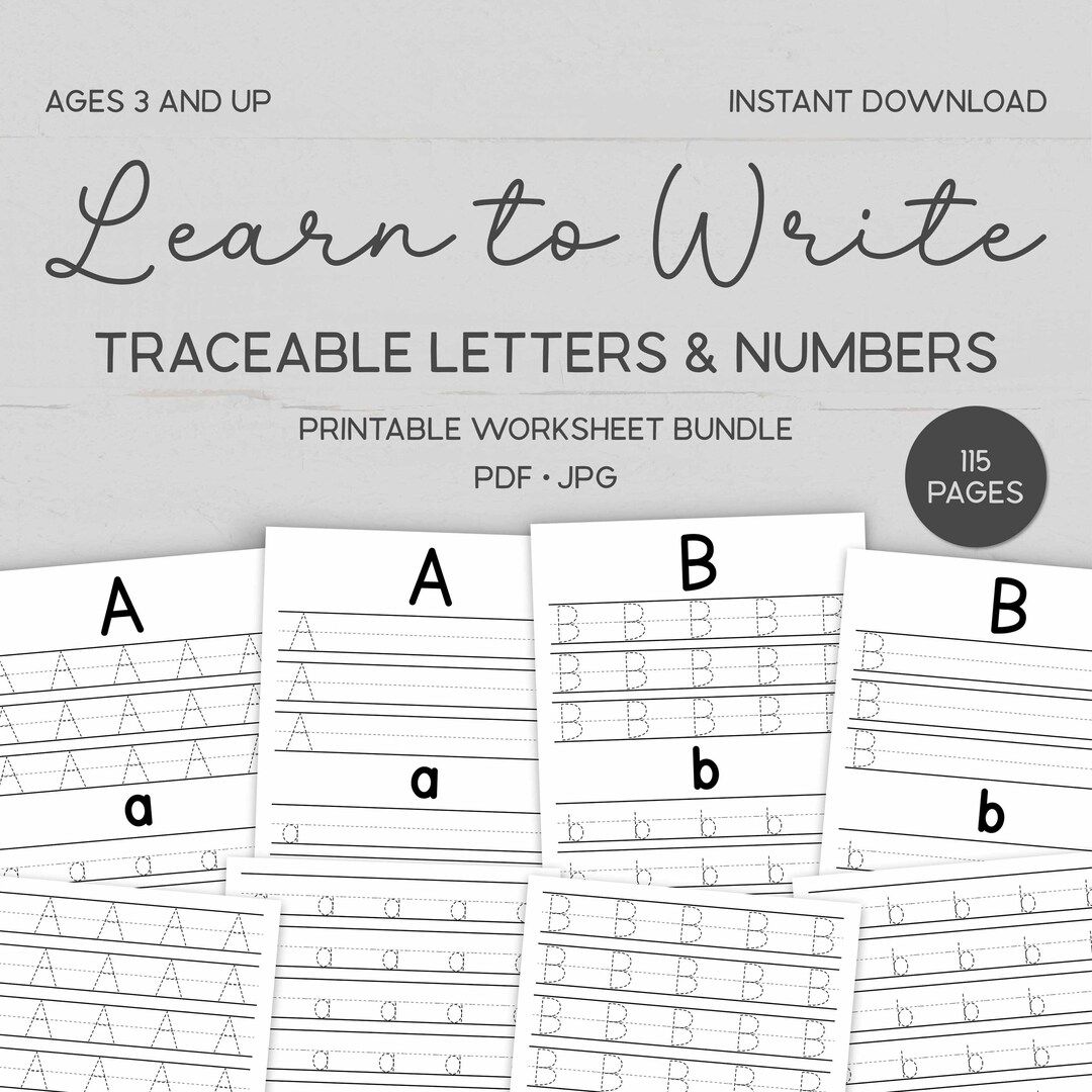 Letter & Number Tracing Worksheet Bundle Printable Alphabet Handwriting ...