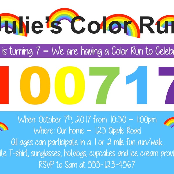 Color Run Birthday Invitation - Etsy