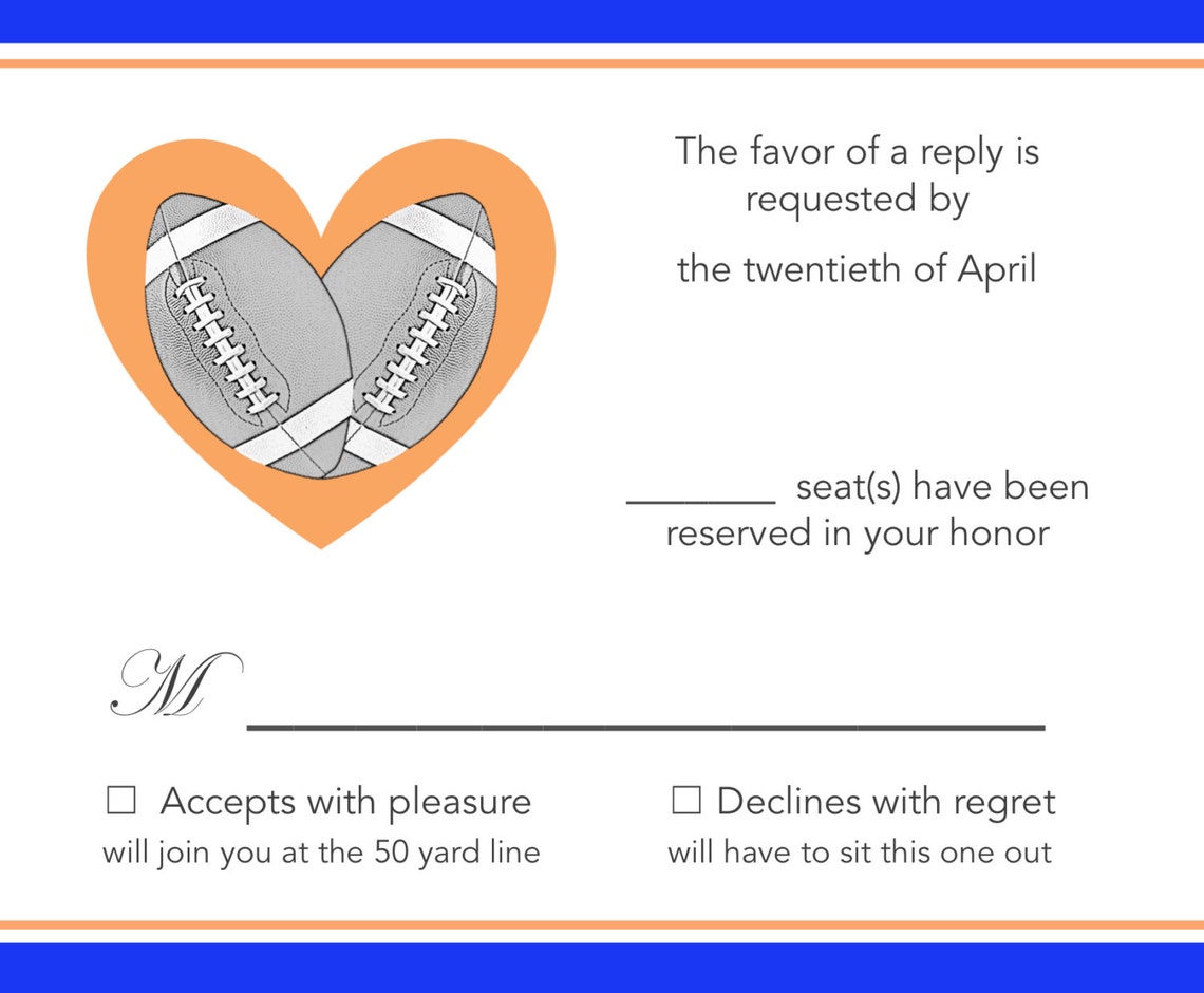 Football Wedding Invitation RSVP Card - Etsy