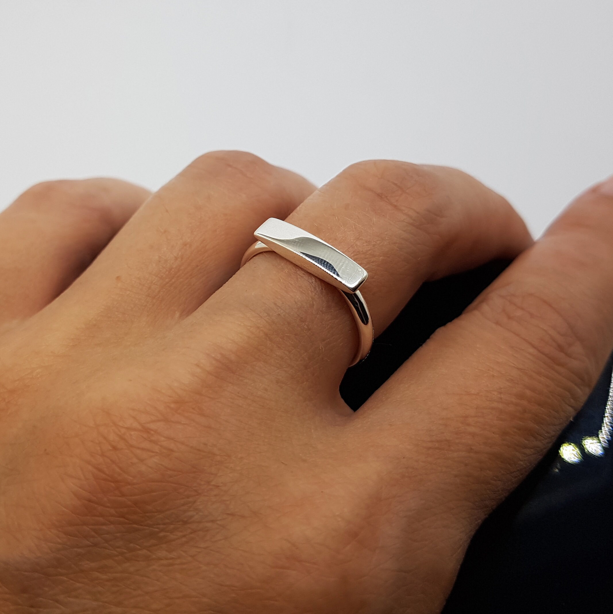 Bar silver ring for women rectangle flat top Sterling Silver | Etsy