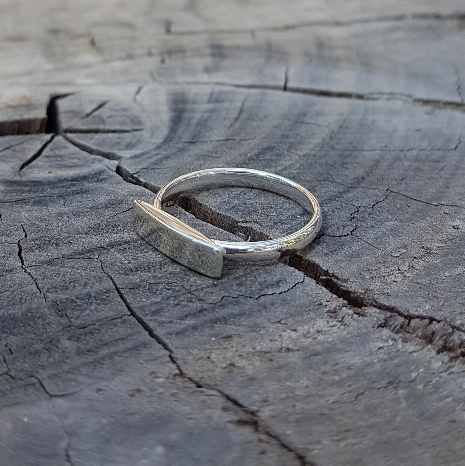 Bar silver ring for women rectangle flat top Sterling Silver | Etsy