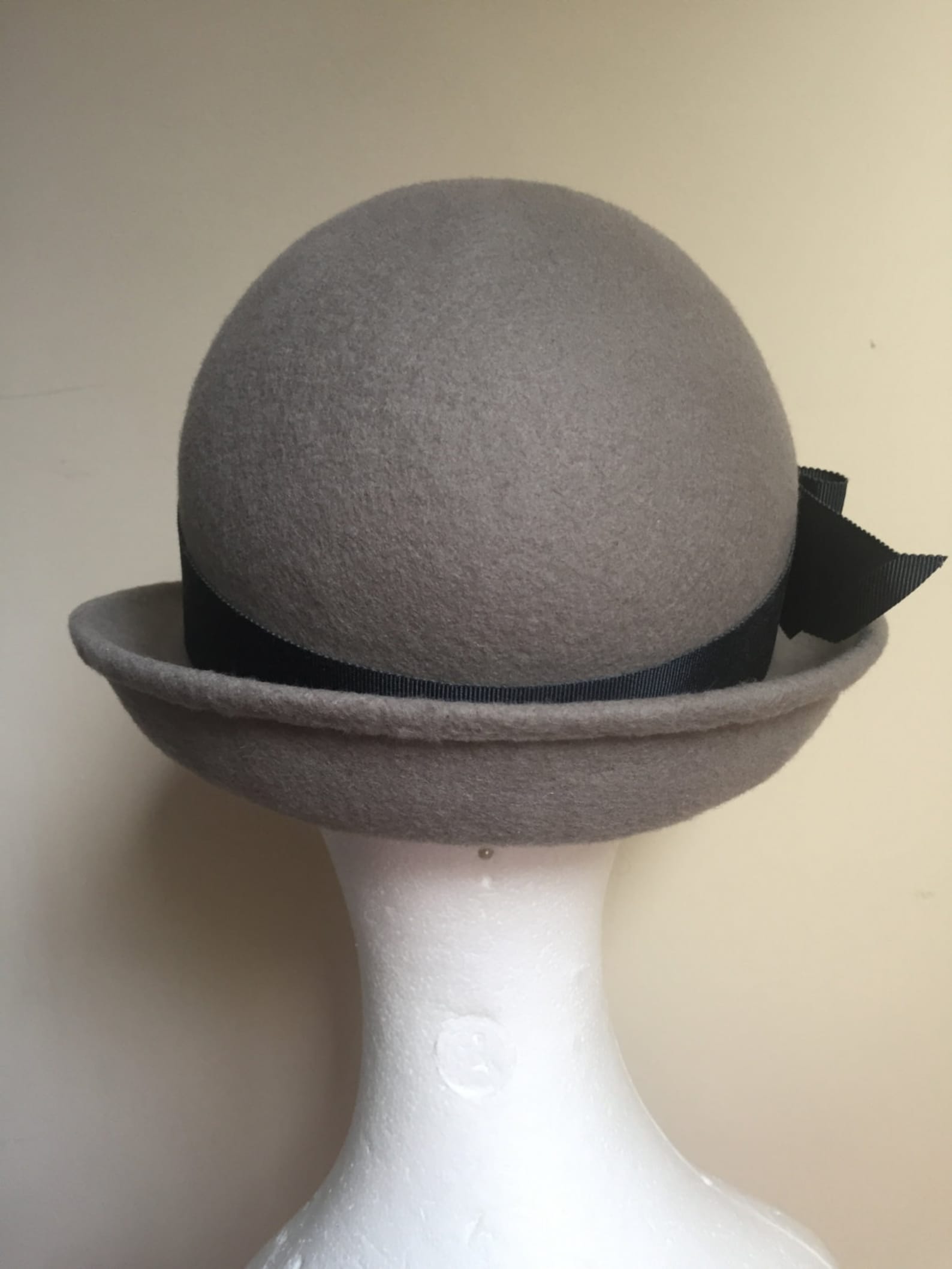 Grey Wool Felt Cloche With Dark Grey Petersham Band and Bow, Winter ...