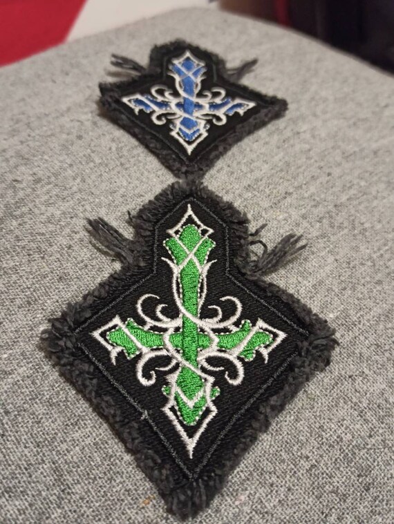 Gothic cross, vintage 90s patch, two versions green c… - Gem