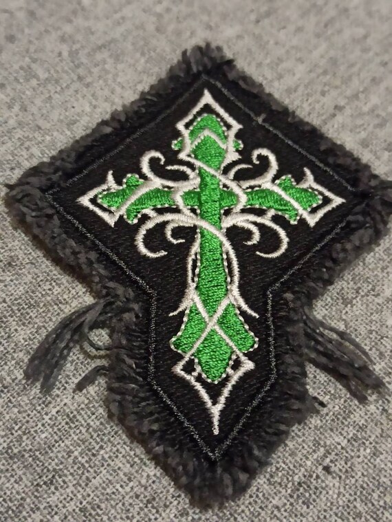 Gothic cross, vintage 90s patch, two versions green c… - Gem