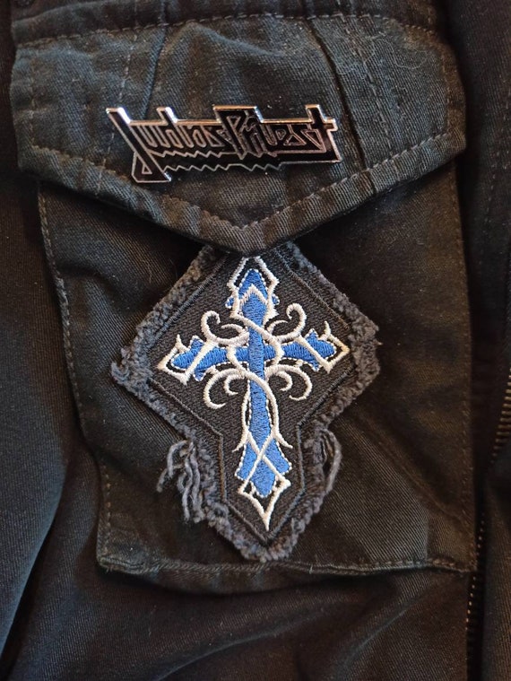 Gothic cross, vintage 90s patch, two versions green c… - Gem