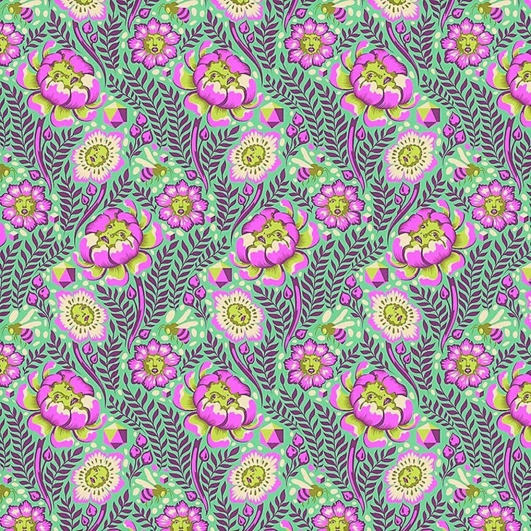FAT QUARTER - OOP Spirit Animal by Tula Pink - Petal Heads - Lunar Glow ...