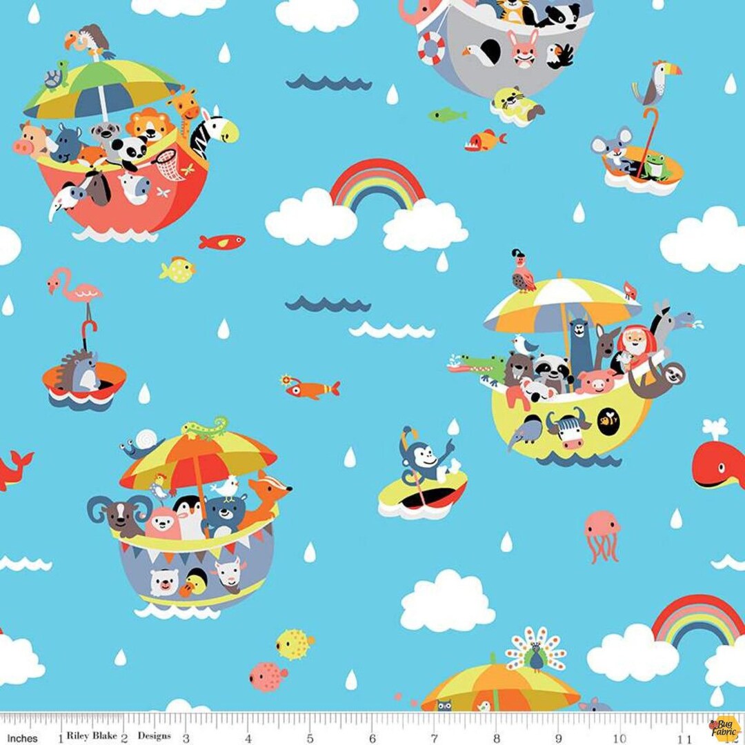 1/2 METRE - Riley Blake "noah's Ark" Arks Main Blue (C9380) by Shawn ...