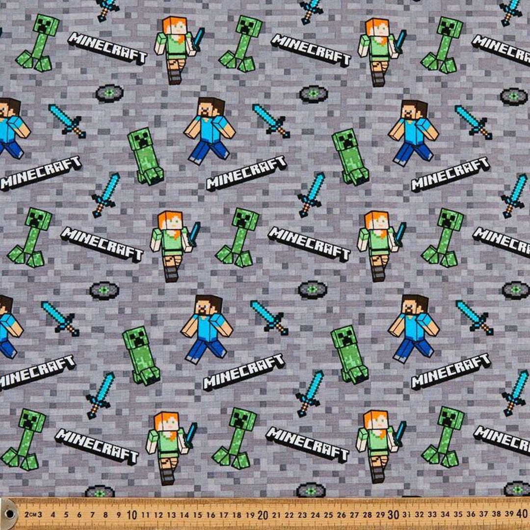 1/2 METRE - Licensed Minecraft Mobs Cotton Fabric Dark Grey - 100% ...