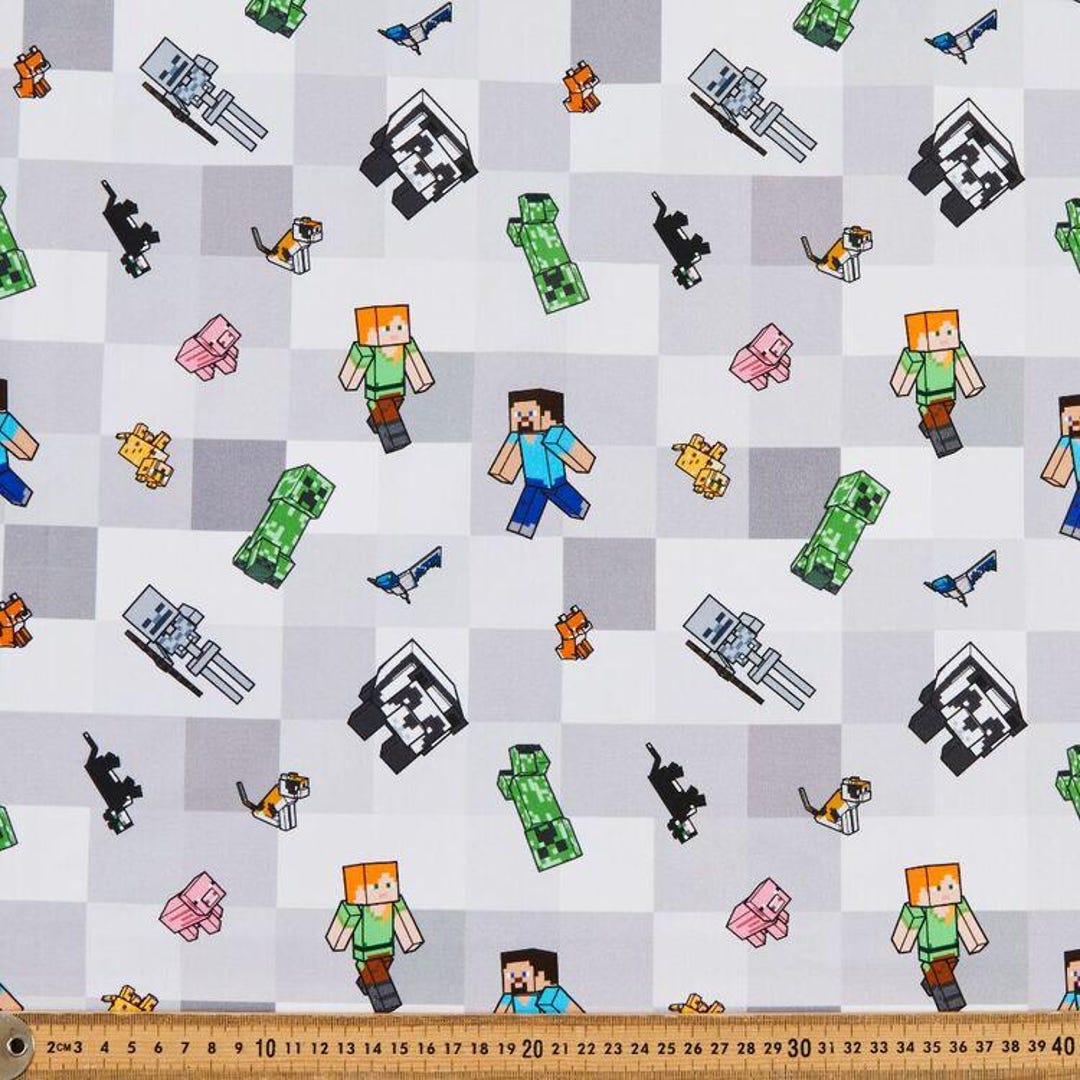 1/2 METRE - Licensed Minecraft Mobs Cotton Fabric Grey - 100% Quilting ...