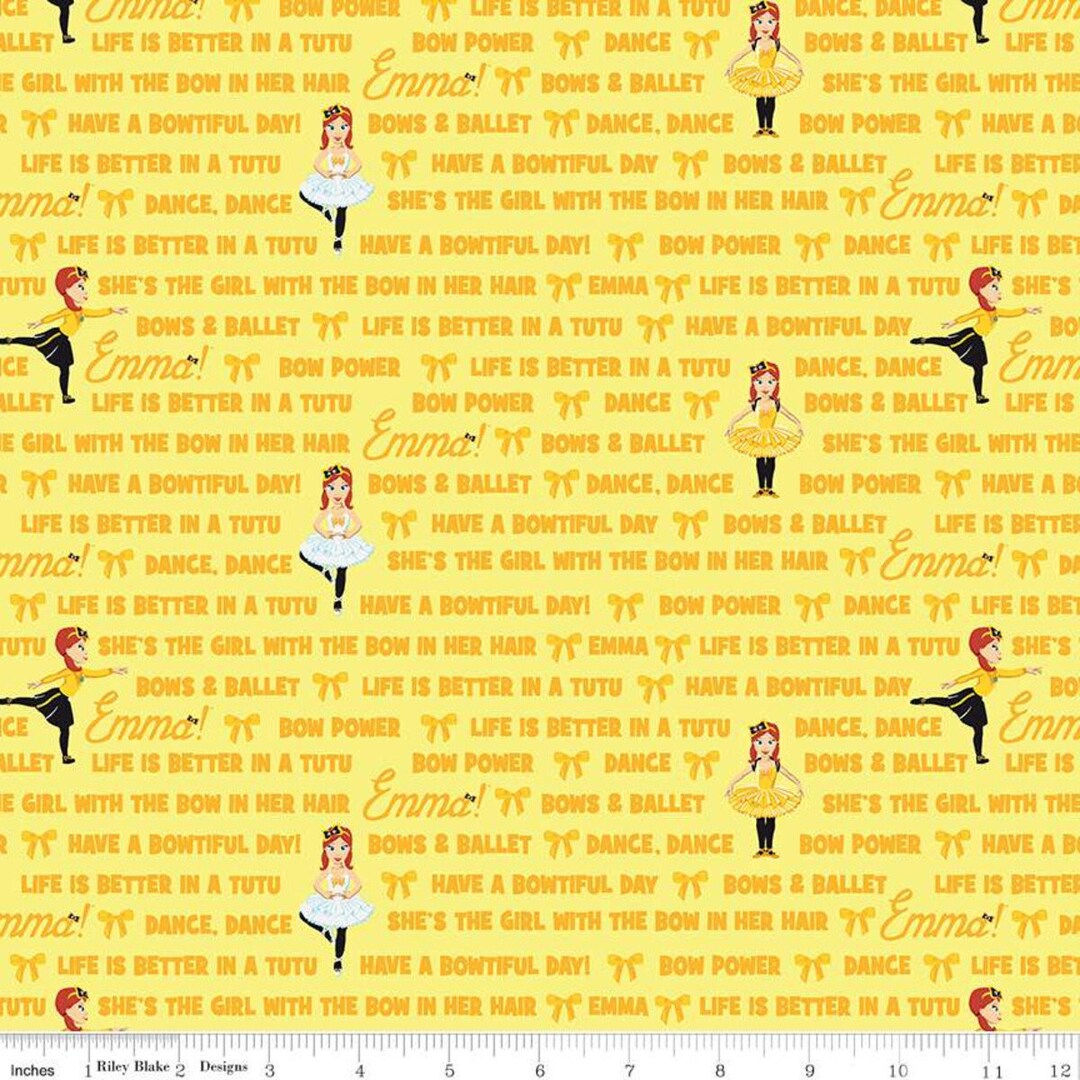 1/2 METRE - the Wiggles Emma Text Words C9743 Yellow - Riley Blake ...