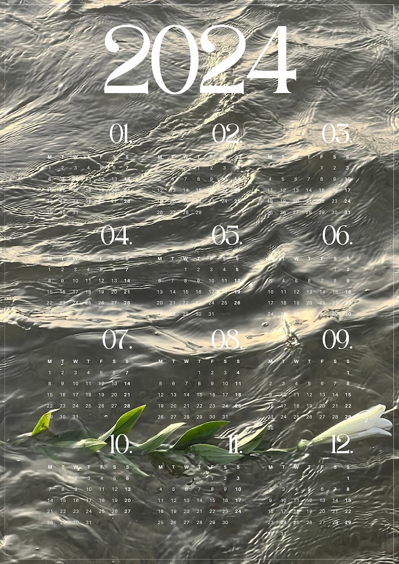 2024 Monthly Calendar Printable Poster Water Lily - Etsy