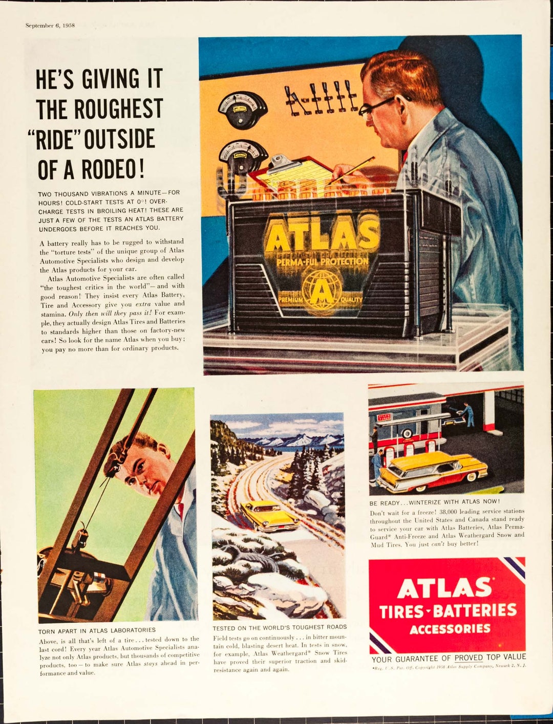 Vintage Atlas Tires-batteries Ad From 1958 (PO-58-103) - Etsy