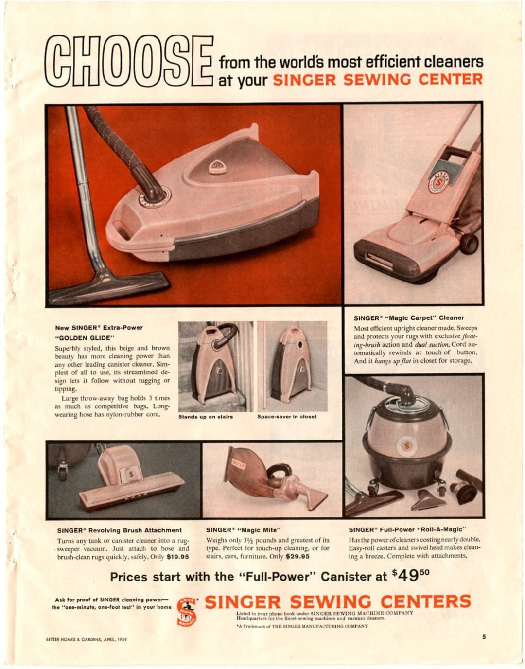 Singer Vacuum Cleaner Ad From 1959 (59-BHG-00) - Etsy