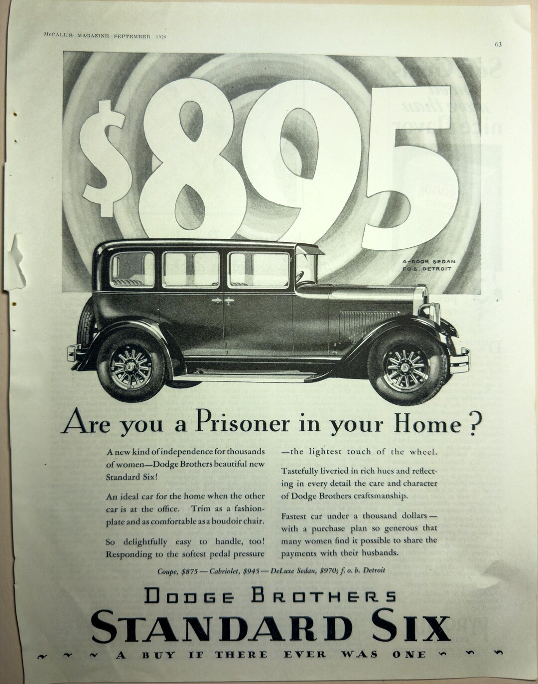 1928 Ad for 1928 Dodge Standard Six (28-SEP MCC 12) - Etsy