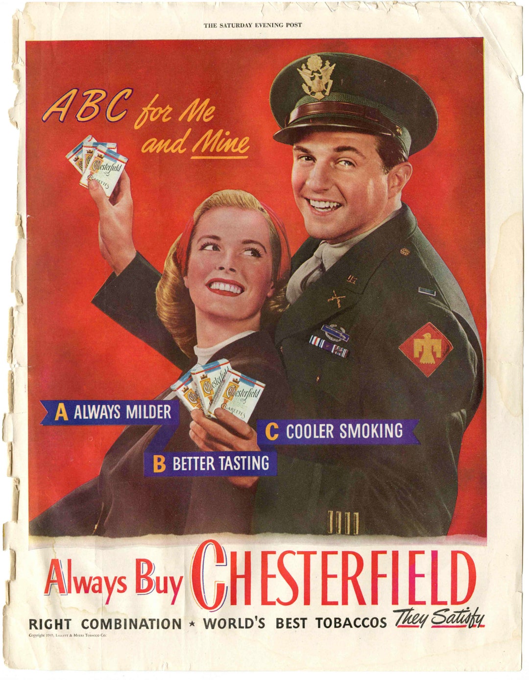 Chesterfield Cigarettes Ad From 1945 (PO-45-001) - Etsy