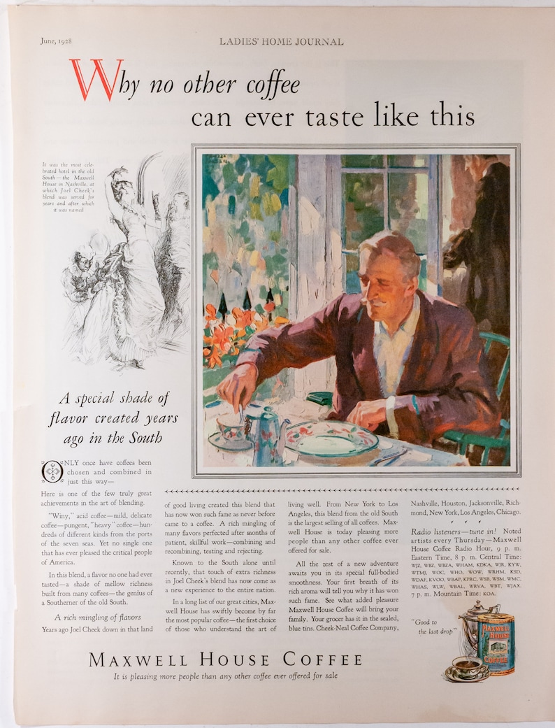 Maxwell House Coffee Ad From 1928 (28-LHJ-023) - Etsy