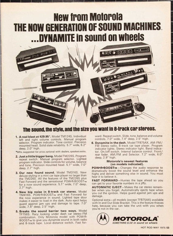 Motorola 8-track Car Stereo Ad From 1975 HR75-04 | Etsy
