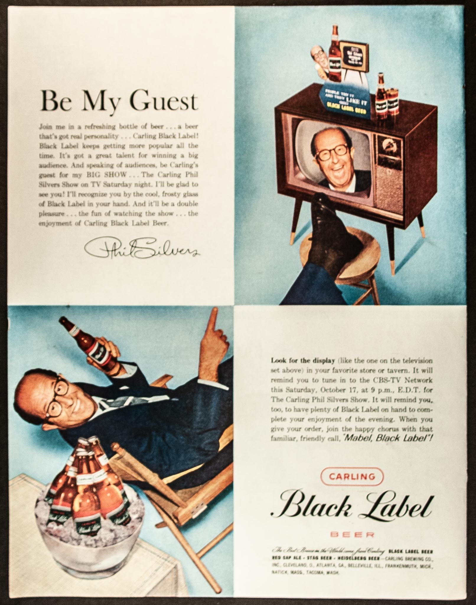 Vintage Carling Black Label Ad With PHIL SILVERS From 1959 - Etsy