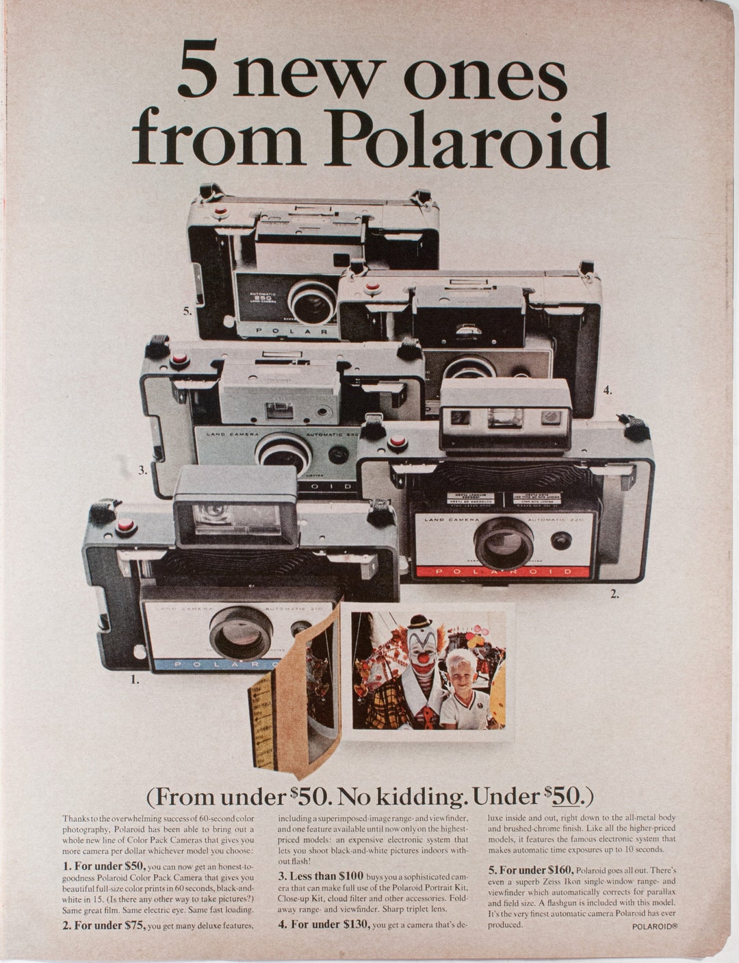 Polaroid Camera Ad From 1967 With Creepy Clown (1967LIF-108) - Etsy
