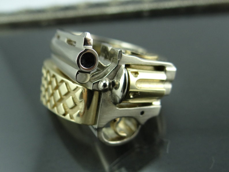 Gun Ring 14K Two Tone Gold Men's Revolver Ring Handmade | Etsy