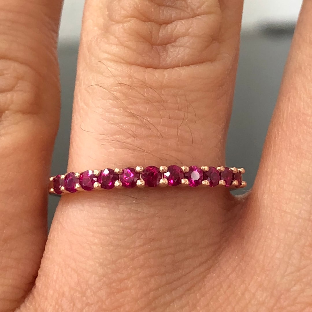 14K Rose Gold Ruby Wedding Band - 2mm Ruby Wedding Ring - Stackable ...