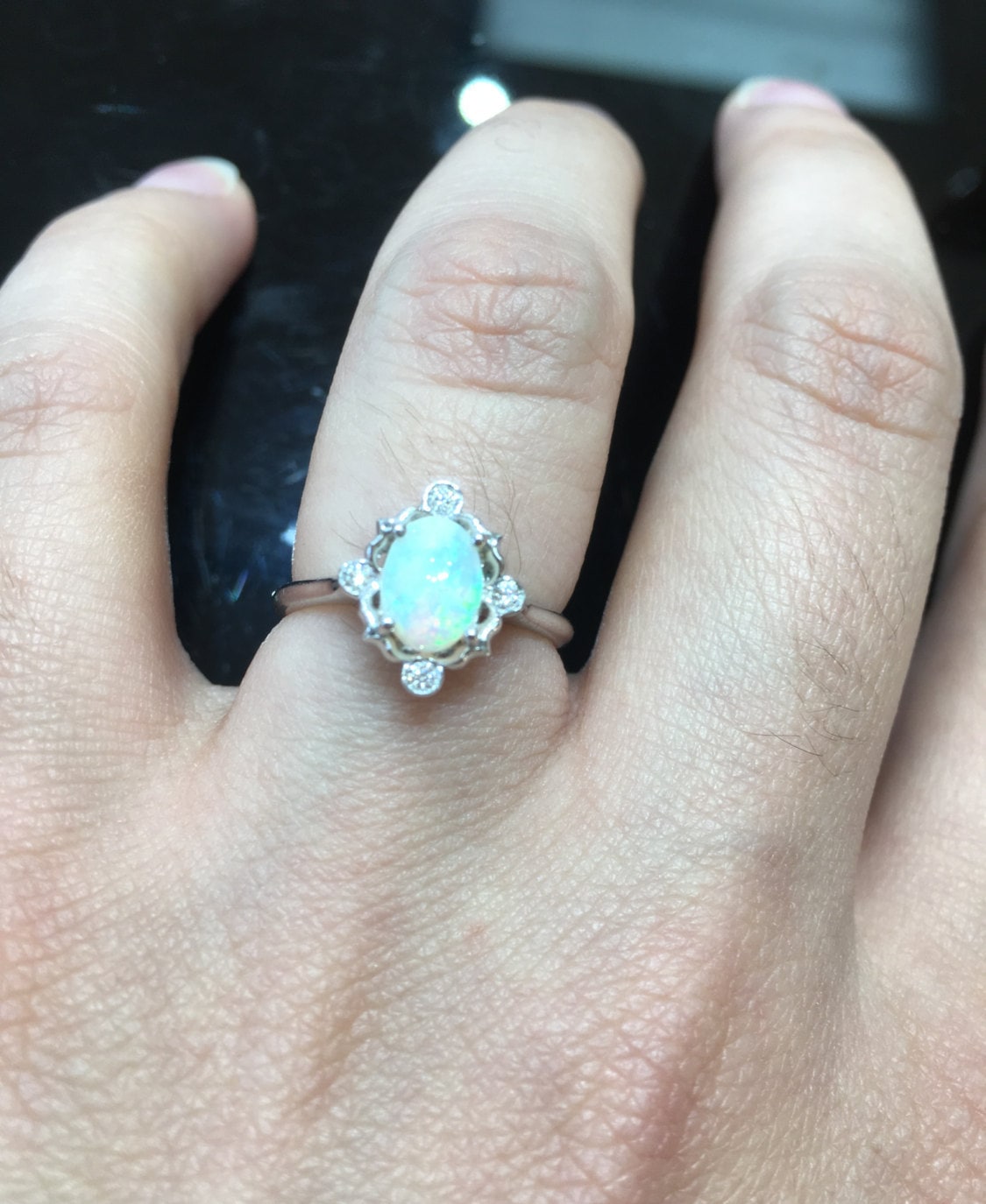 White Gold Opal Engagement Ring 14K White Gold Opal Diamond - Etsy