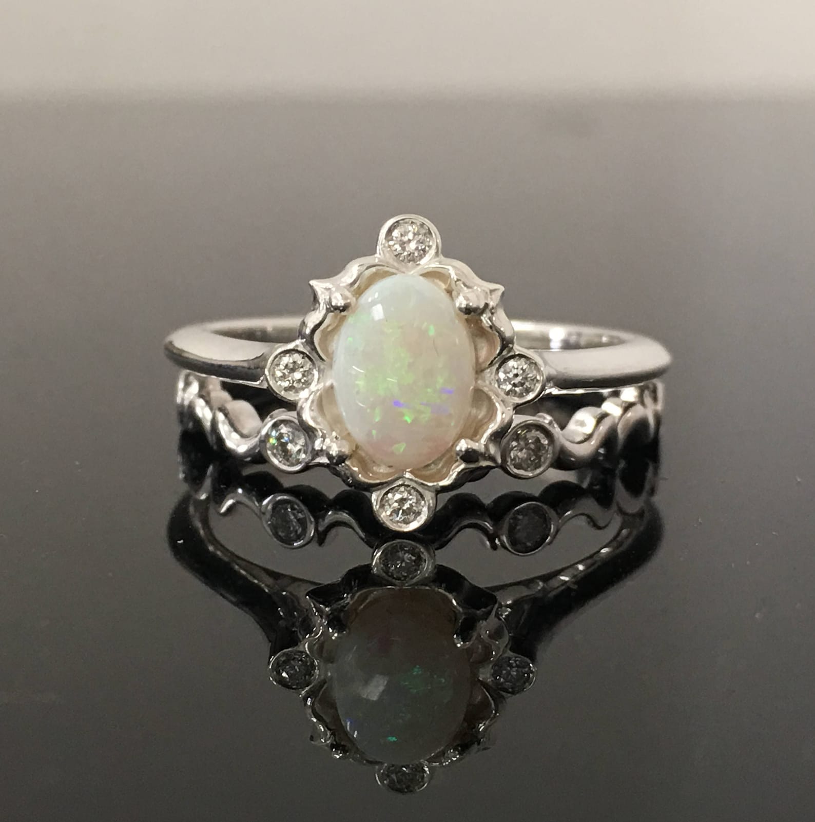 14K White Gold Opal Engagement Ring Matching Set White Gold - Etsy