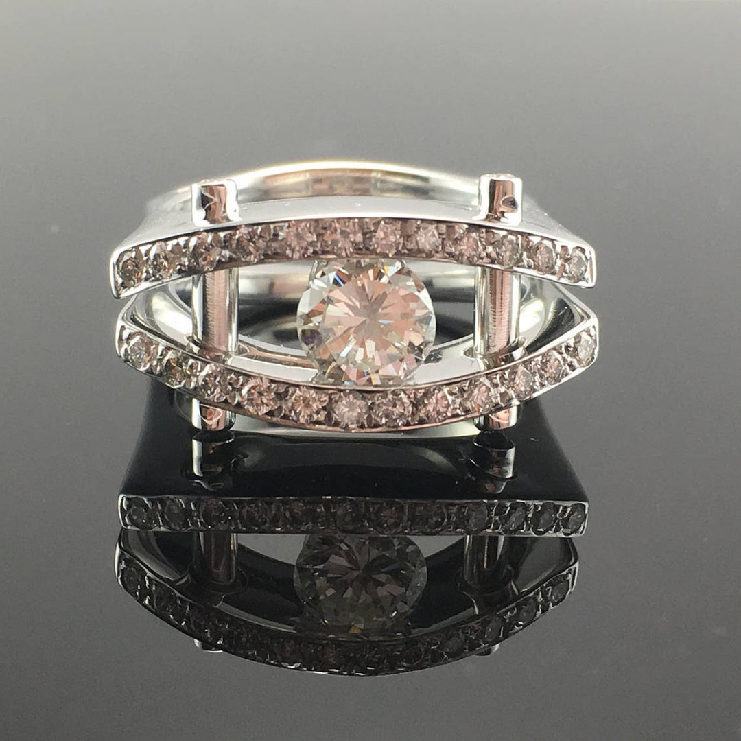 Modern Abstract Diamond Engagement Ring- 14K White Gold Handmade Unique ...