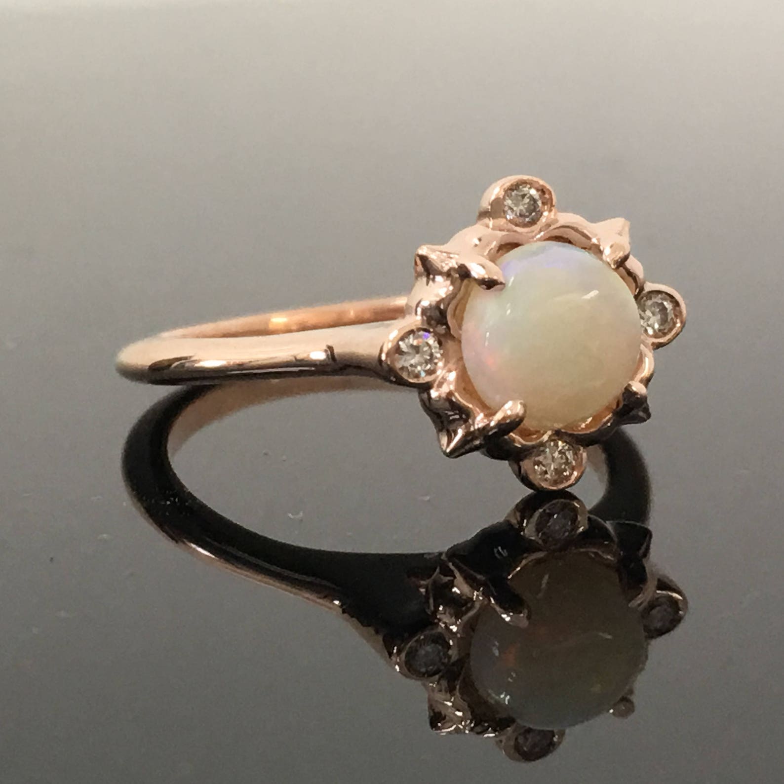 Rose Gold Opal Engagement Ring 14K Rose Gold Opal and | Etsy