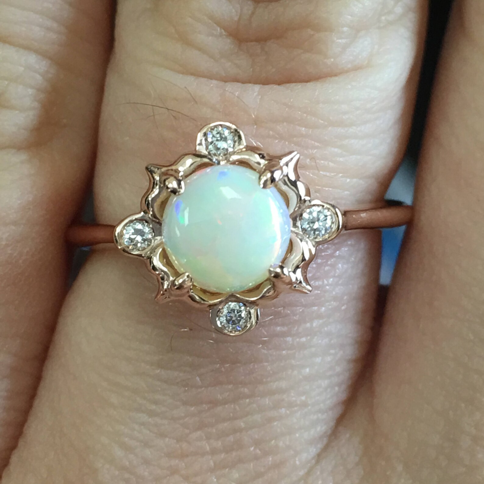 Rose Gold Opal Engagement Ring 14K Rose Gold Opal and | Etsy