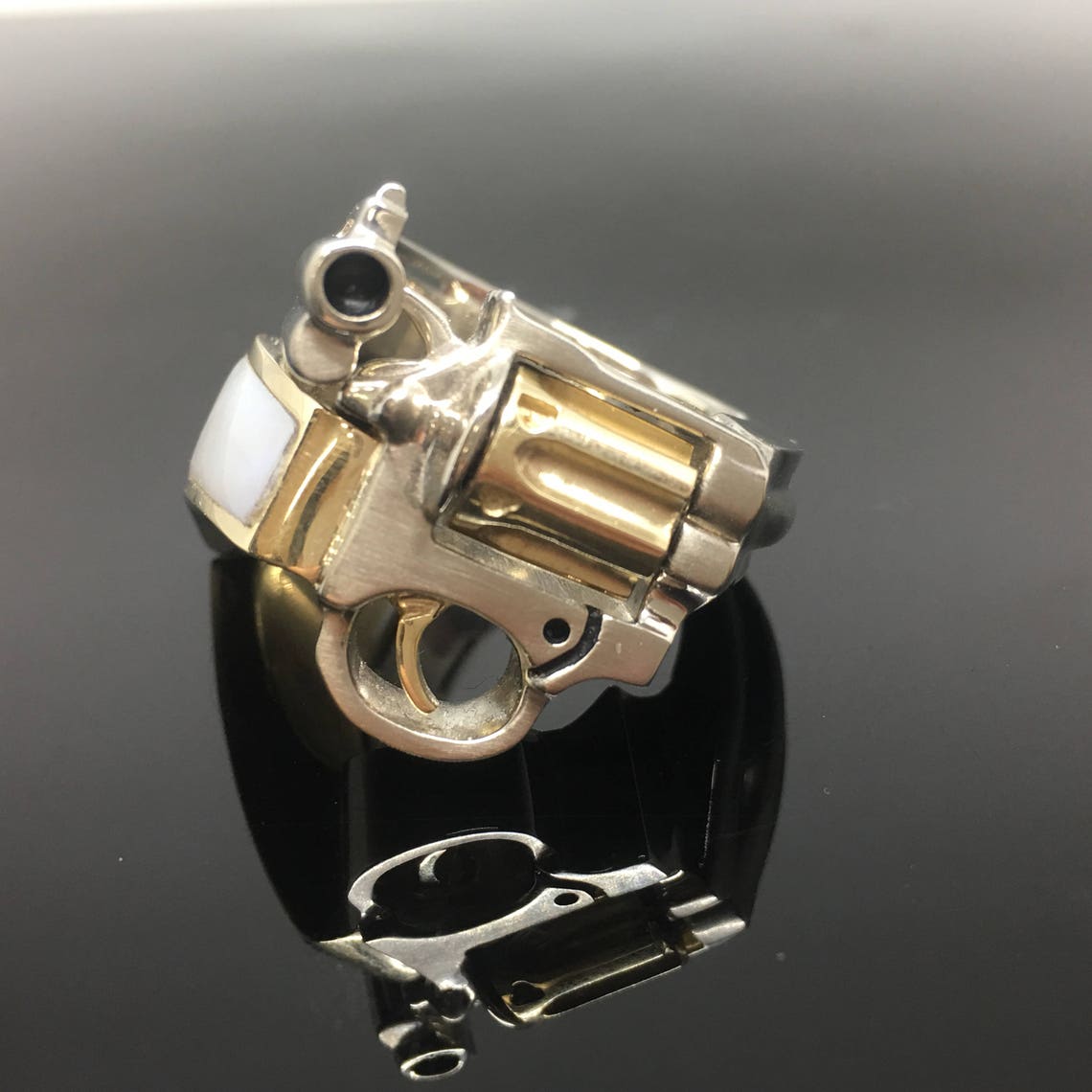 Gun Ring 14K Two Tone Gold Men's Revolver Ring - Etsy