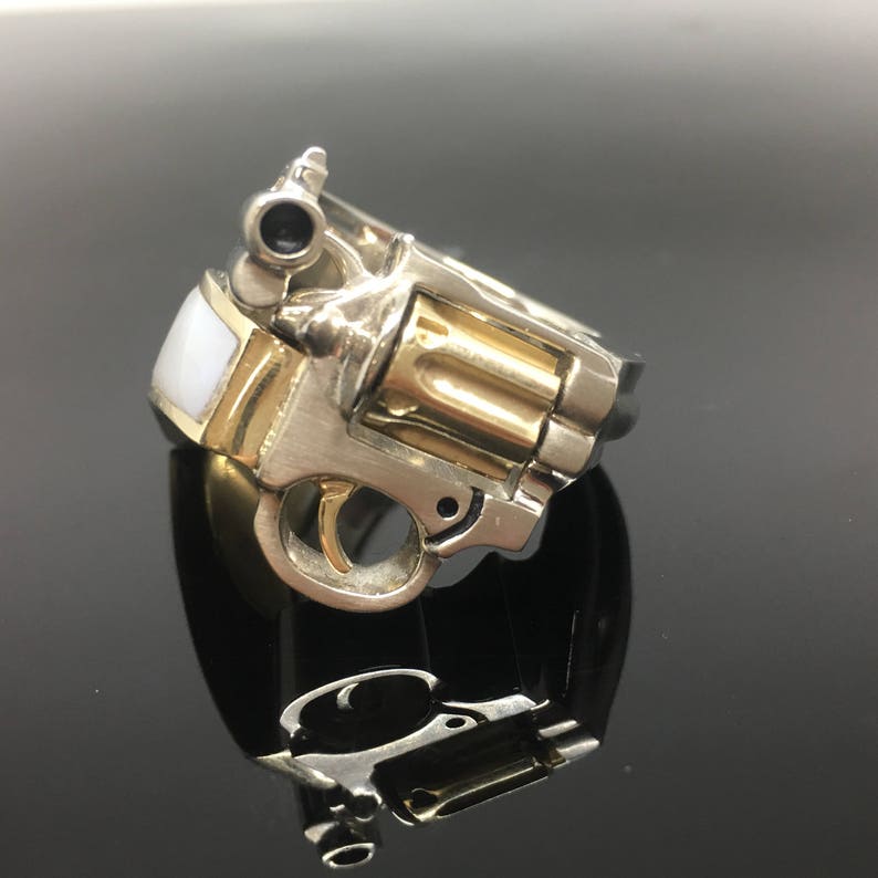 Gun Ring 14K Two Tone Gold Men's Revolver Ring | Etsy