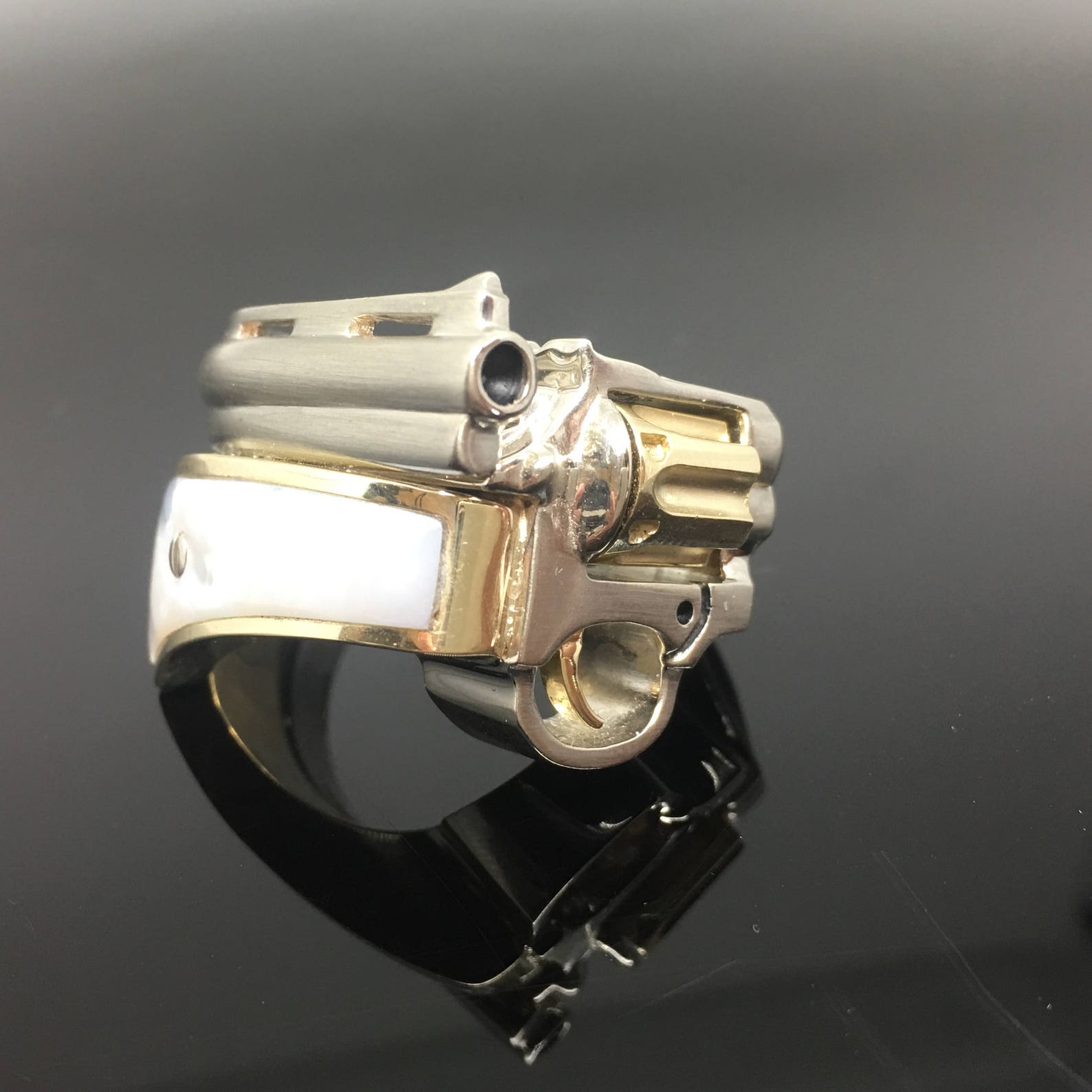 Gun Ring 14K Two Tone Gold Men's Revolver Ring - Etsy
