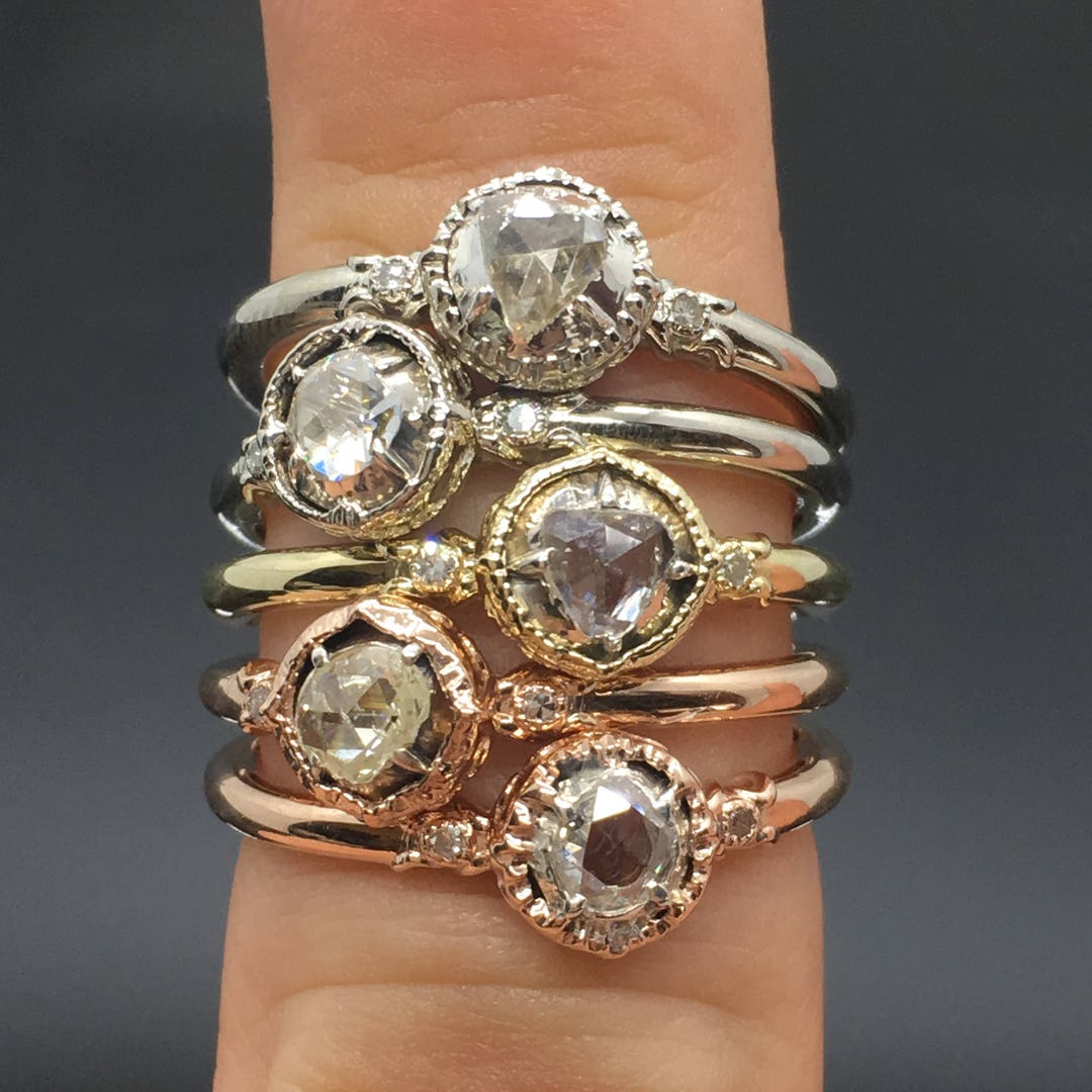 14K Rose Gold Old Rose Cut Diamond Victorian Engagement Ring 14K ...