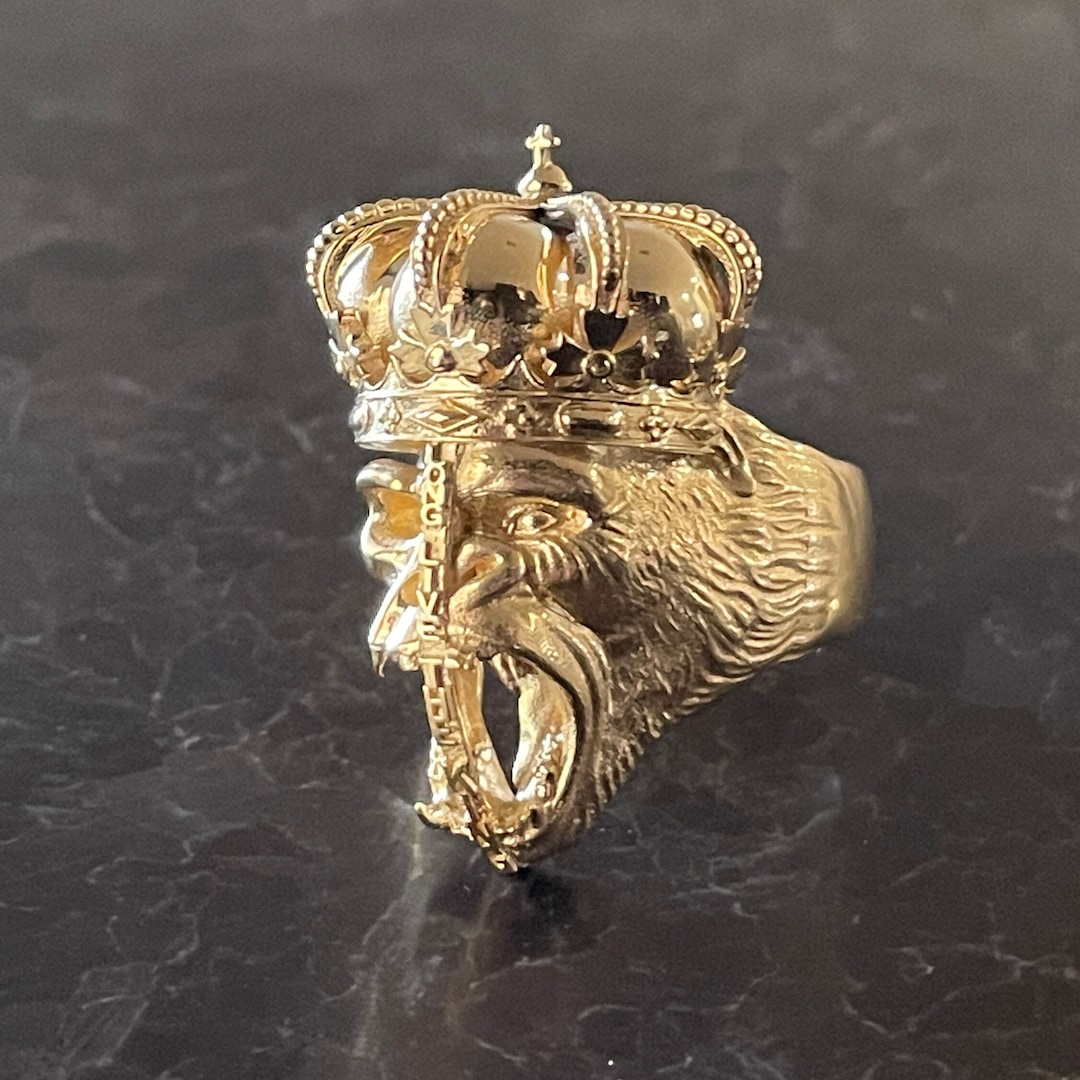 14K Gold King Kong Ring - Men's Gorilla Ring With Crown - Men's Solid ...