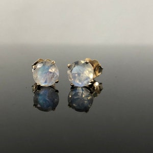 14K Yellow Gold Rainbow Moonstone Stud Earrings - 14K Solid Gold ...