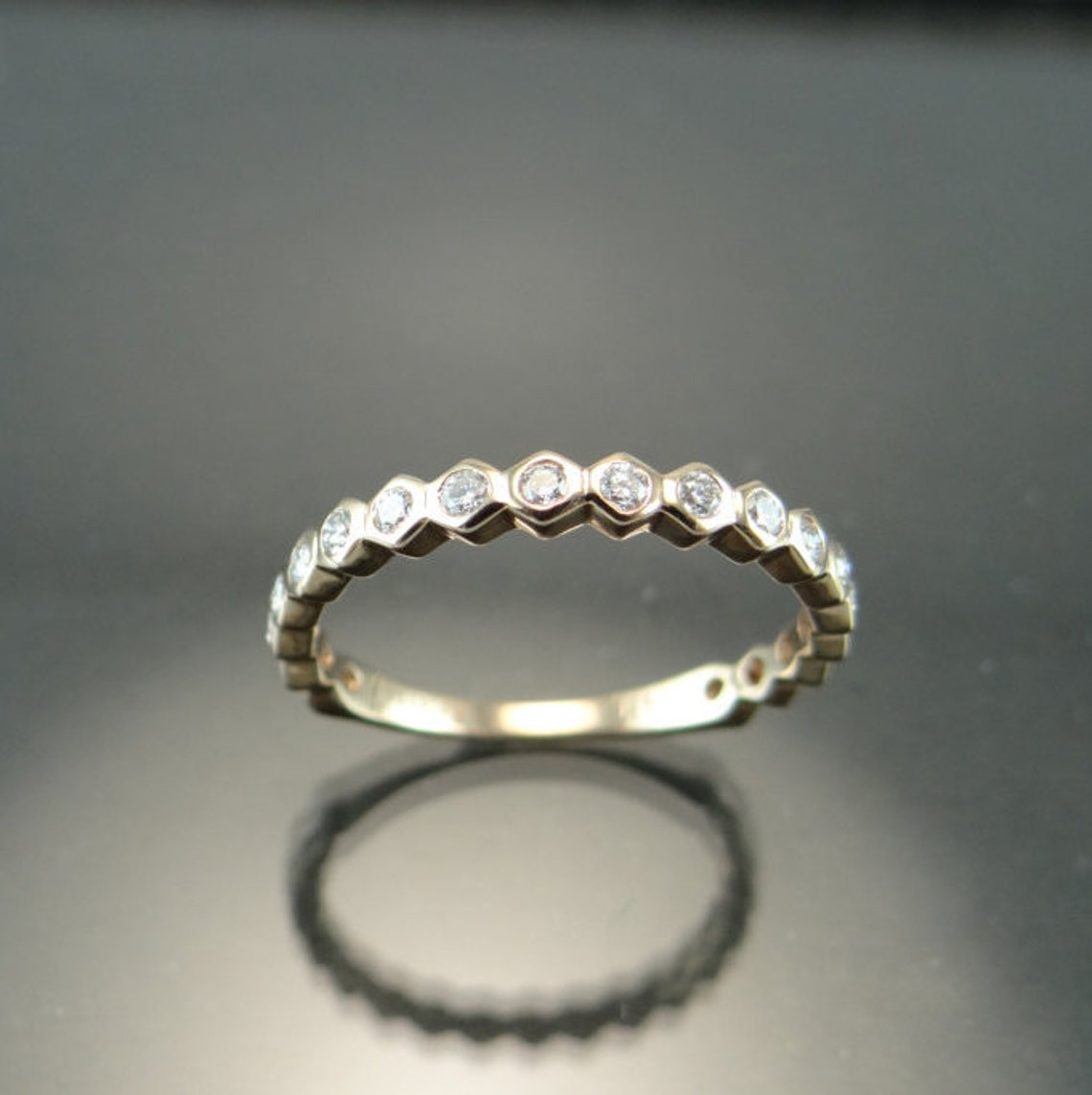 14K Rose Gold Burnish Set Diamond Wedding Band 14K Rose Gold - Etsy