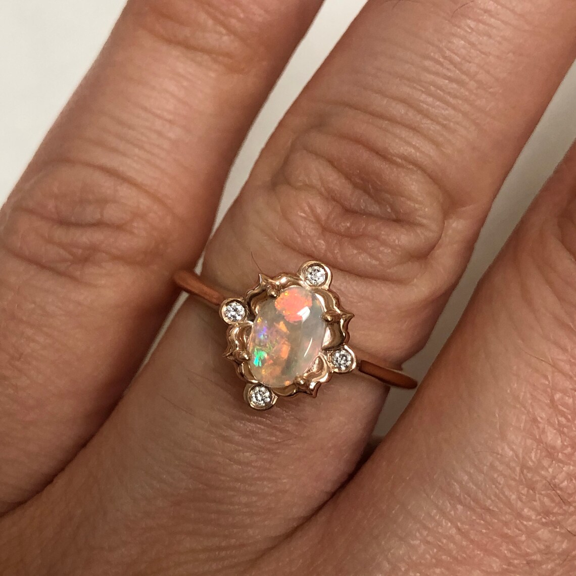 Rose Gold Opal Engagement Ring 14K Rose Gold Opal and - Etsy