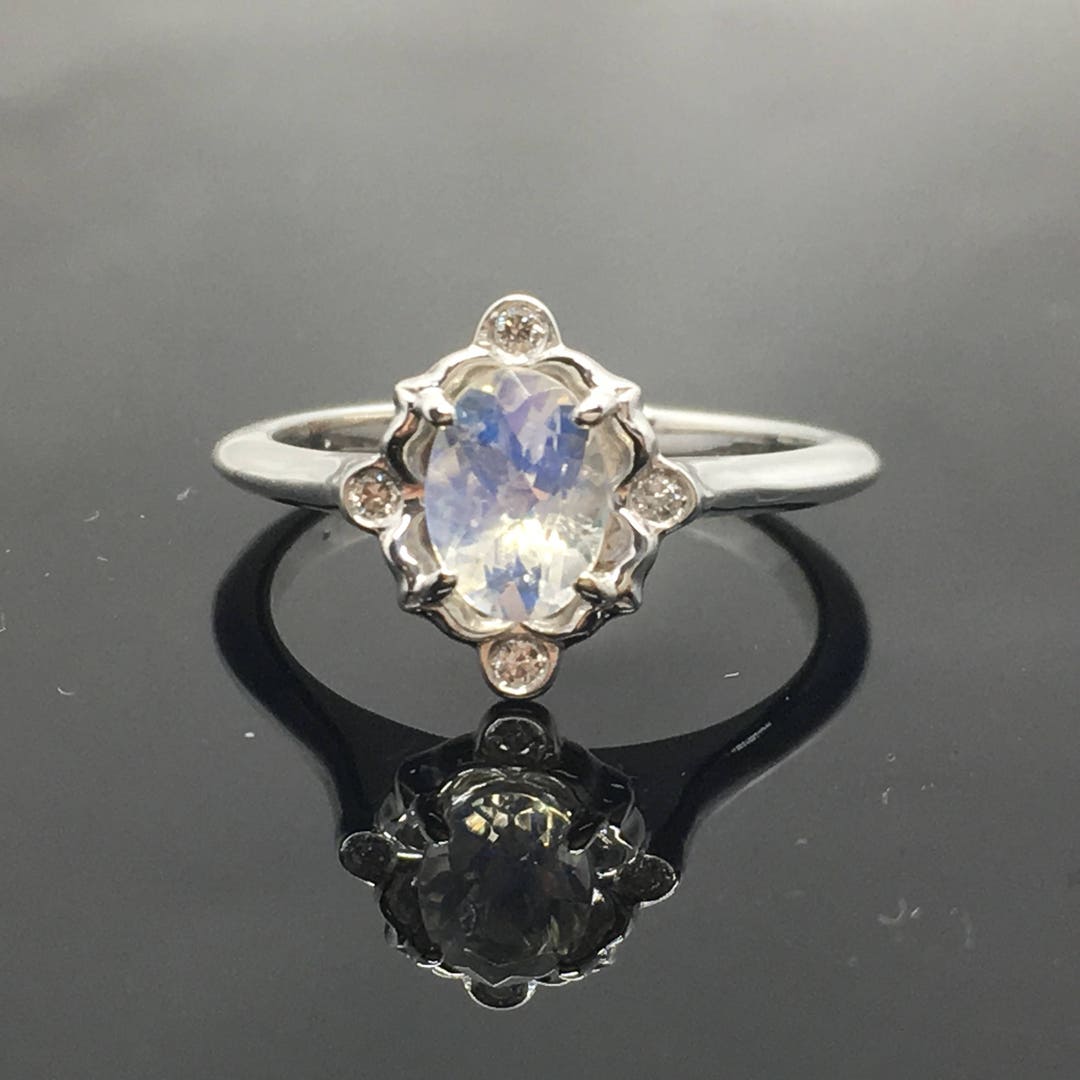 Moonstone Engagement Ring 14K White Gold Victorian Moonstone - Etsy