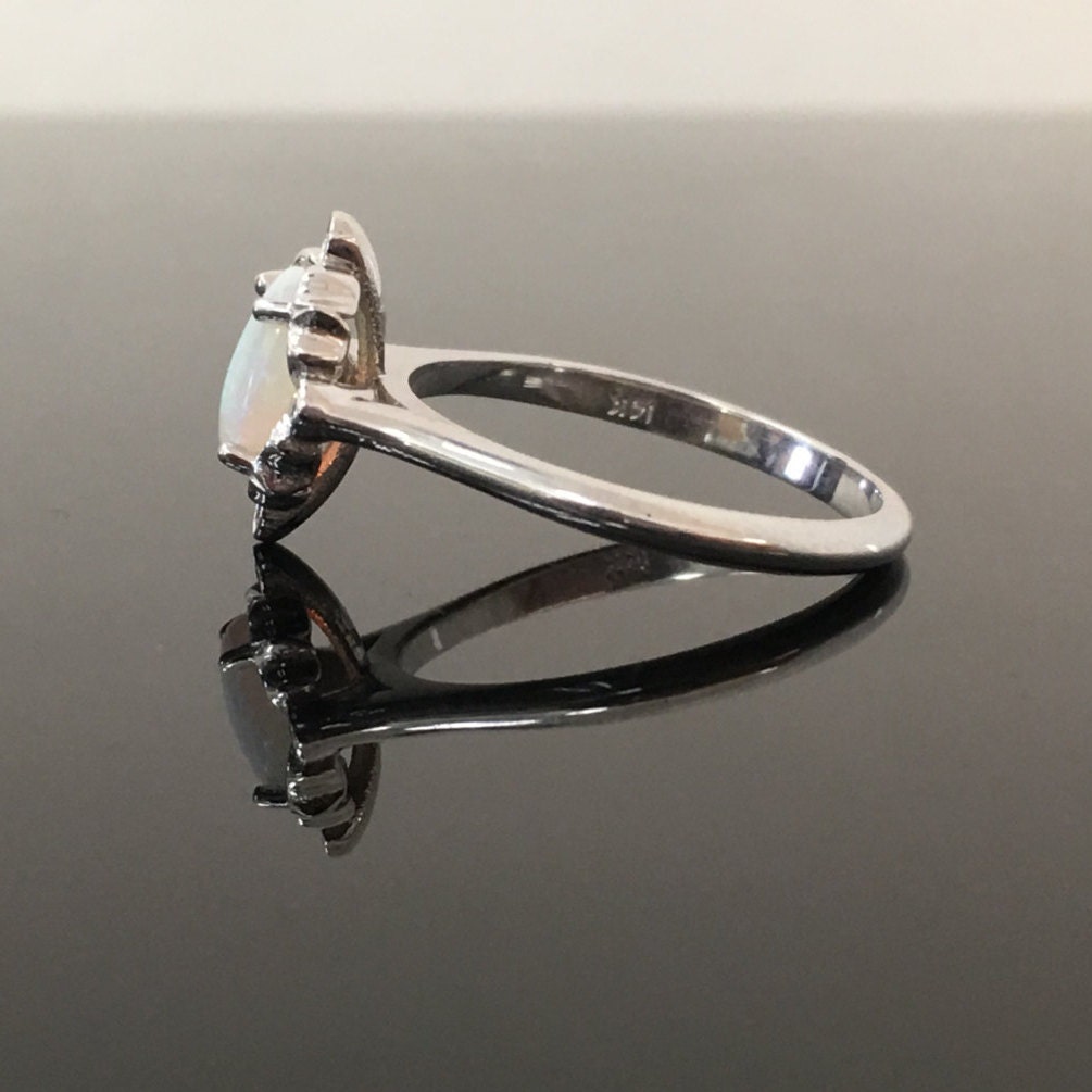 White Gold Opal Engagement Ring 14K White Gold Opal Diamond - Etsy