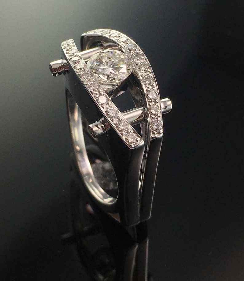 Modern Abstract Diamond Engagement Ring 14K White Gold | Etsy