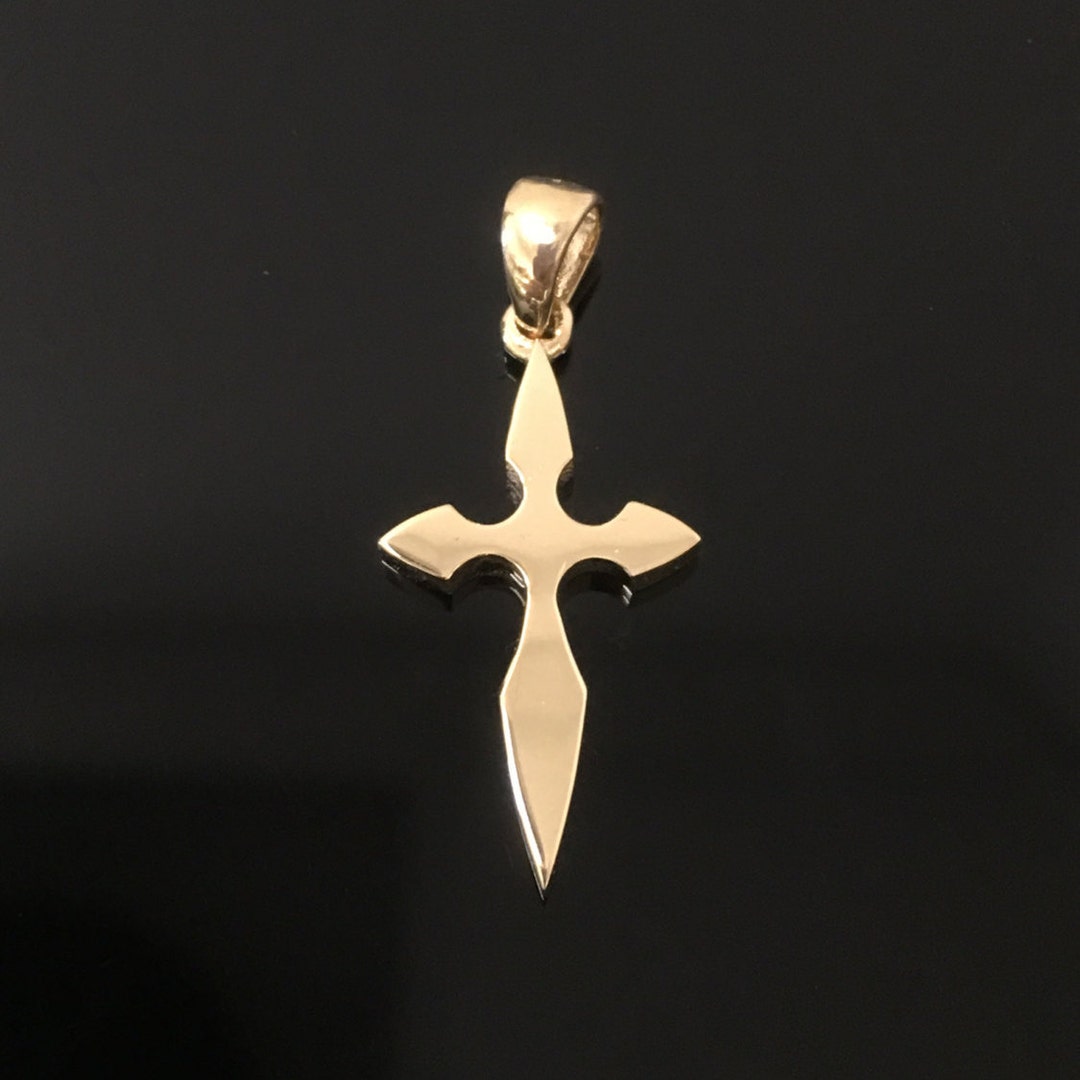 14K Solid Yellow Gold Cross Pendant - 14K Yellow Gold Small Cross ...