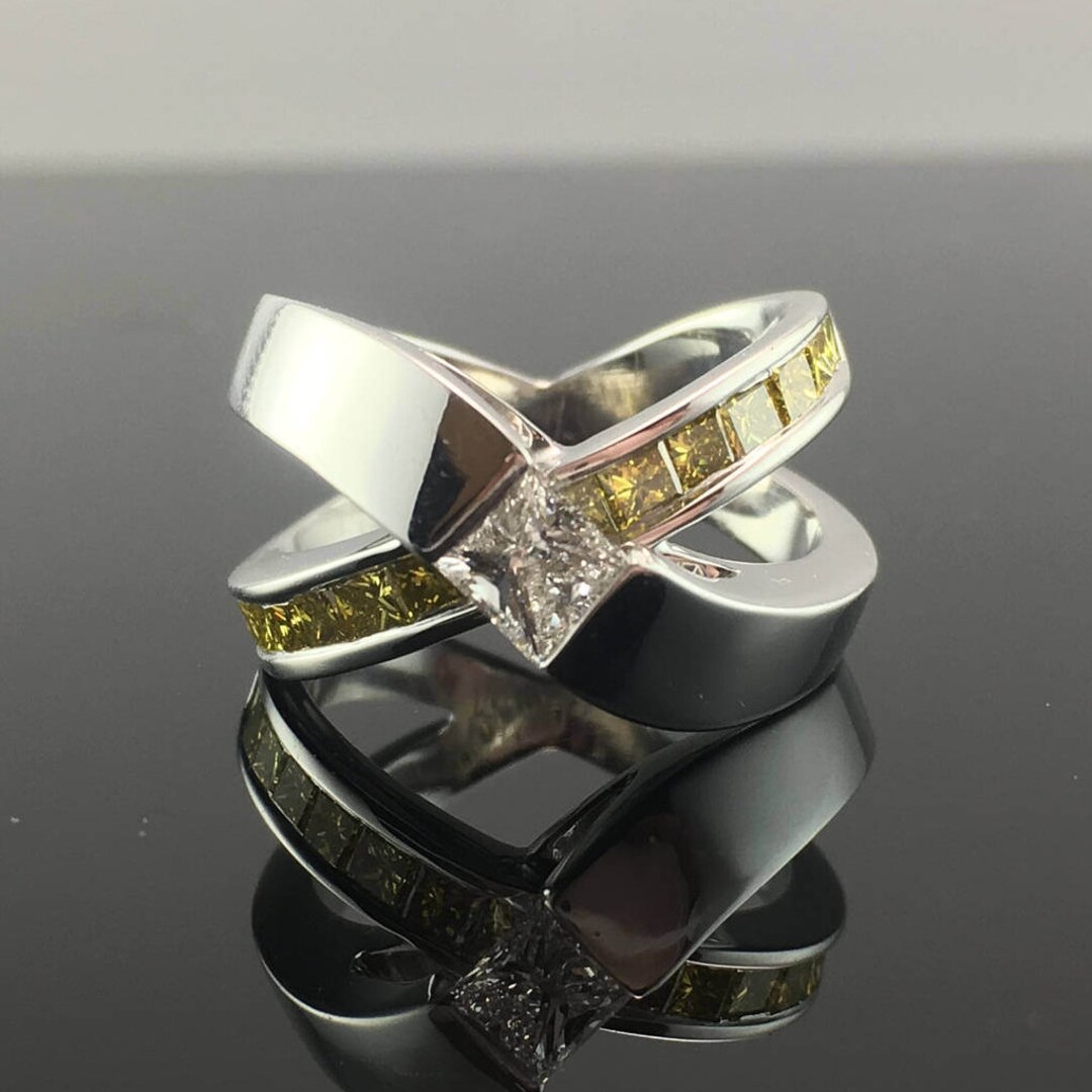 Princess Cut Diamond Engagement Ring Channel Set Yellow Diamonds- 14K ...