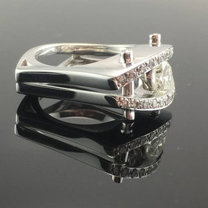 Modern Abstract Diamond Engagement Ring- 14K White Gold Handmade Unique ...