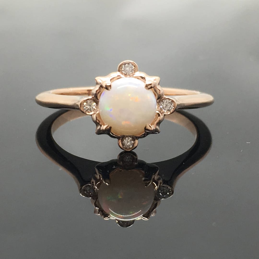 Rose Gold Opal Engagement Ring 14K Rose Gold Opal and - Etsy