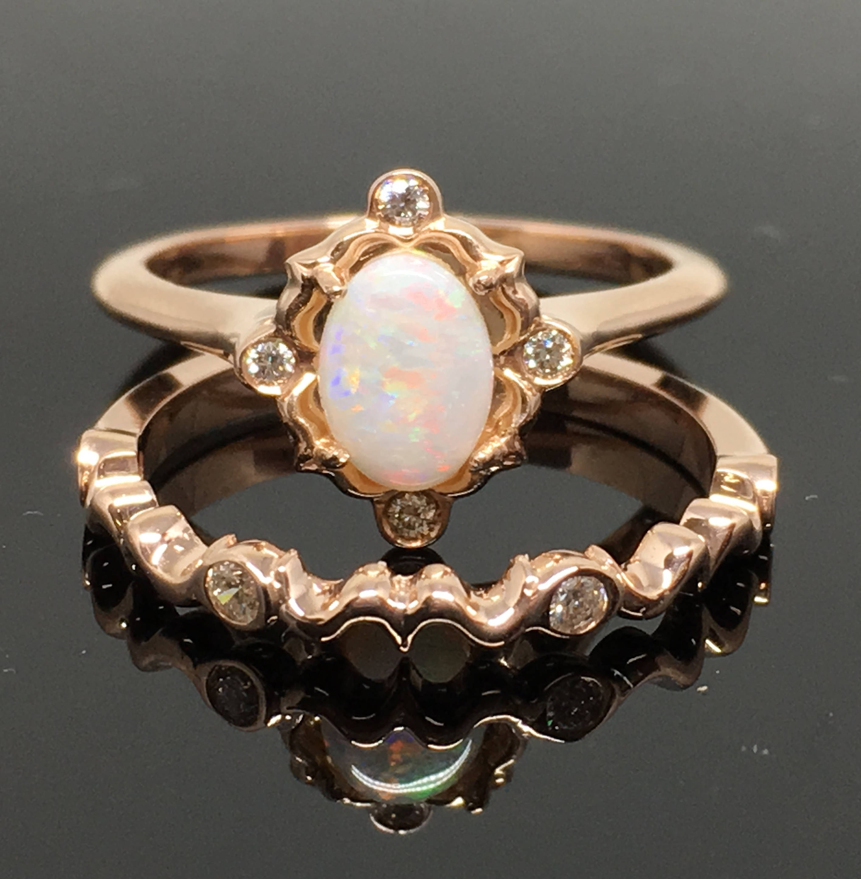 14K Rose Gold Opal Engagement Ring Matching Set - Rose Gold Vintage ...