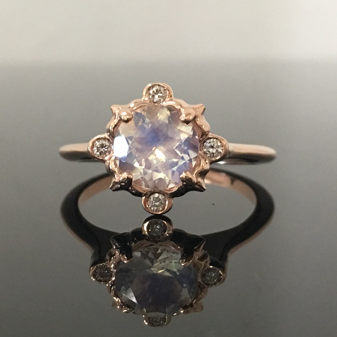 Rose Gold Moonstone Engagement Ring - Victorian Vintage Inspired 14K ...