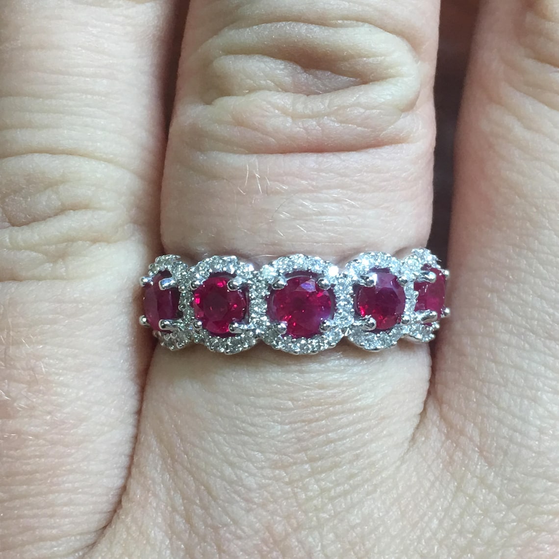 Ruby and Diamond Anniversary Ring 18K White Gold 5 Stone | Etsy
