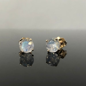 14K Yellow Gold Rainbow Moonstone Stud Earrings - 14K Solid Gold ...
